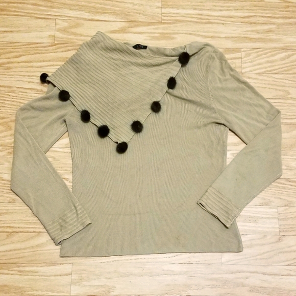 Cyrus | Tops | Cyrus Knits Faux Fur Draped Collar Ribbed Top | Poshmark